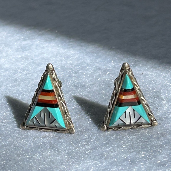 Zuni | Jewelry | Vintage Zuni Inlaid Turquoise Clip Earrings | Poshmark